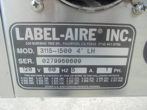 Label-Aire 3115 Pressure Sensitive Label Applicator, Single Phase ...
